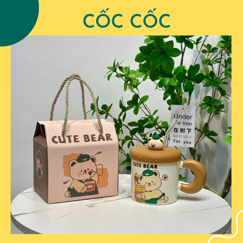 Honey Bear cup with lid, straw, Coc Coc gift bag used as a gift ...