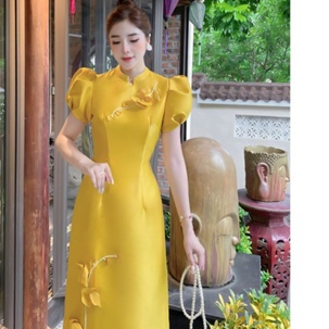 Traditional tapta silk ao dai with short sleeves, two-panel tapta ao ...