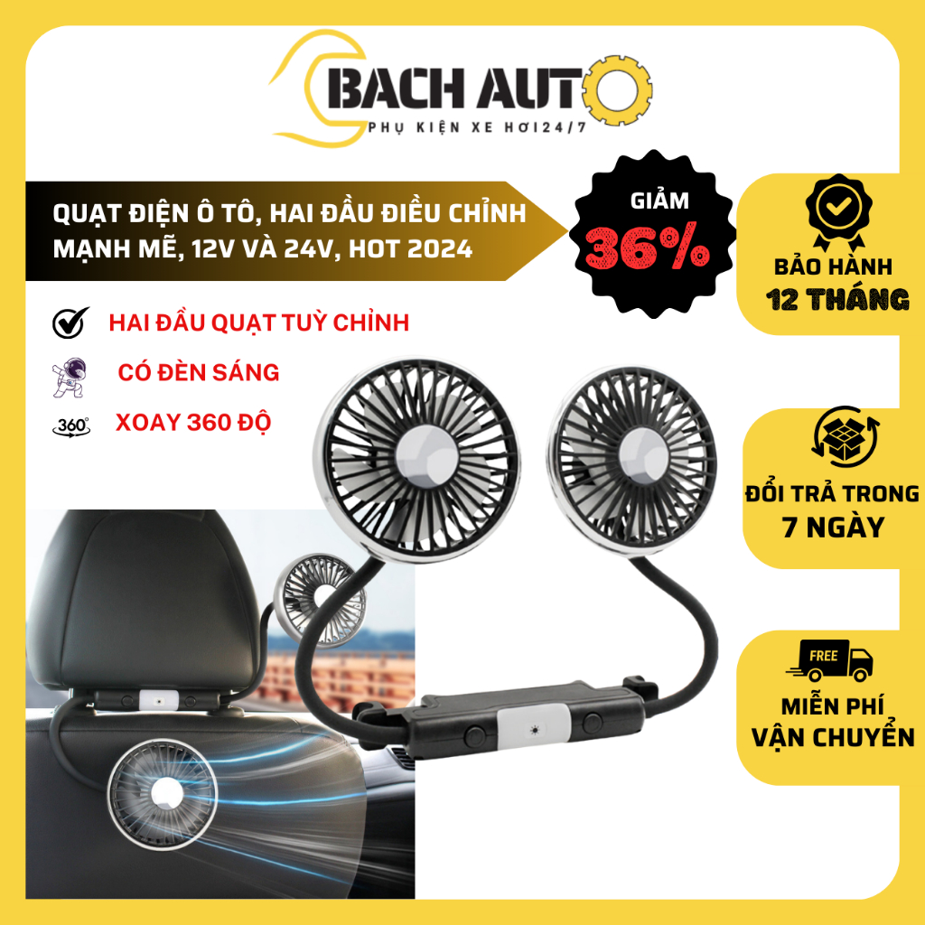 Car Electric Fan, Two Fan Heads Customizable 360 Degrees, 3 Wind Speeds ...