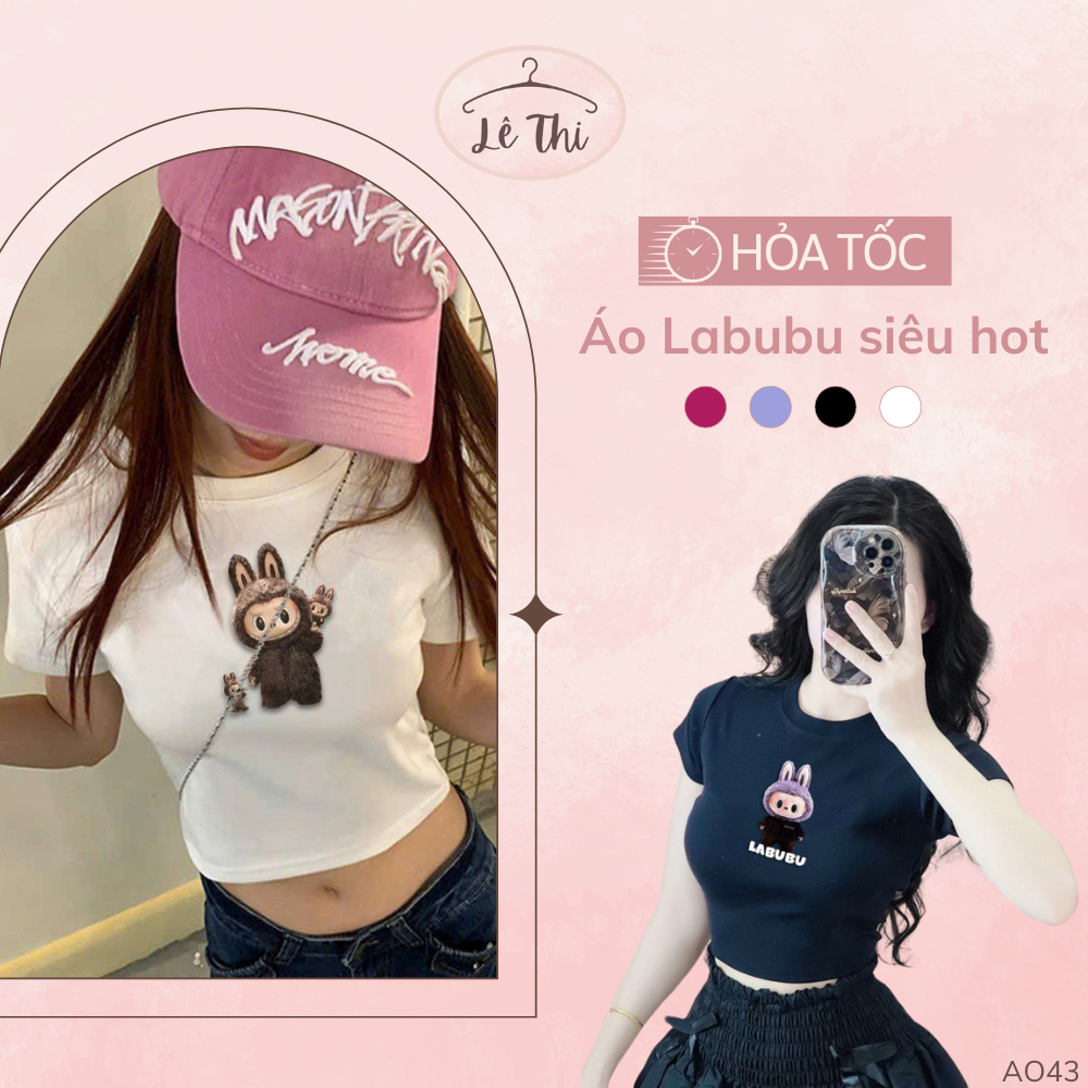 Round neck short sleeve labubu form croptop shirt with cute print ...