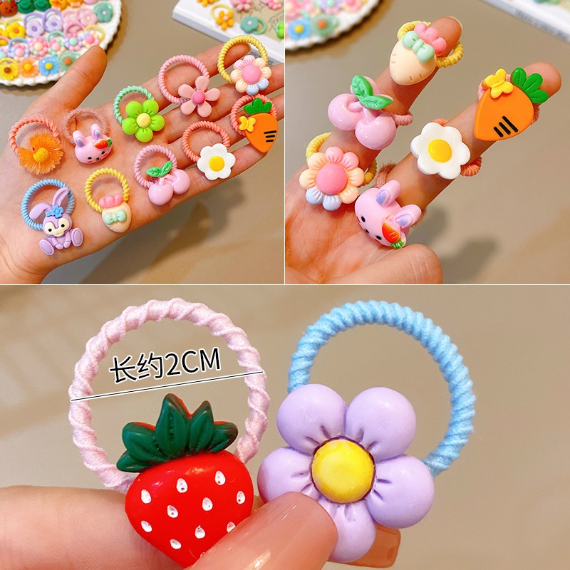 Mini Elastic Rubber Hair Bands with Cute Cartoon Flowers for Girls ...