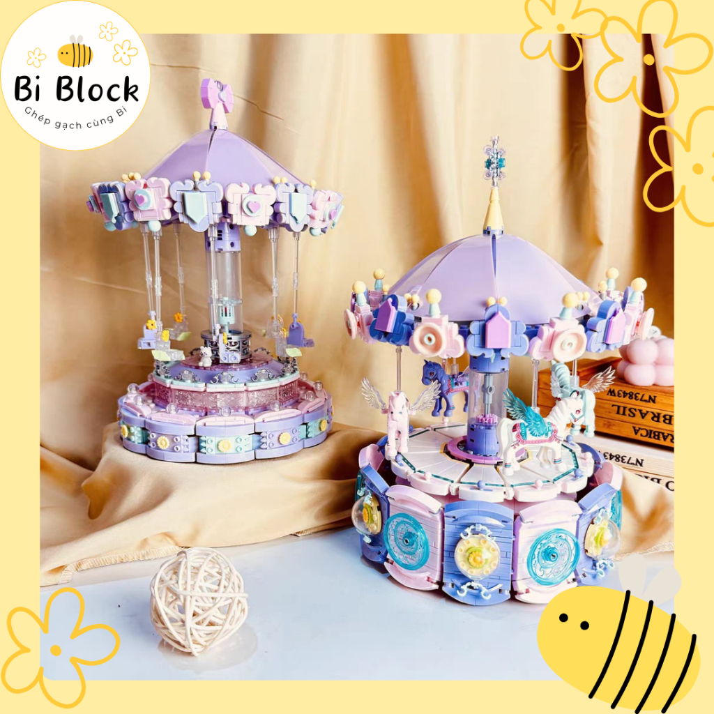 [DELUXE] Wooden Horse Carousel Assembly Set Childhood World Amusement ...