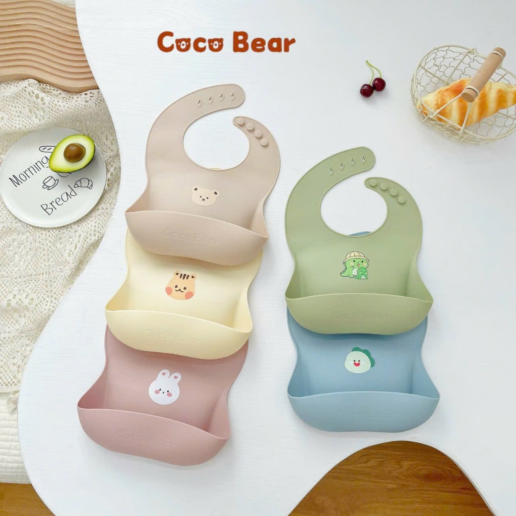 (New Item) Cocobear 1-shaped silicone baby bib with trough, premium ...