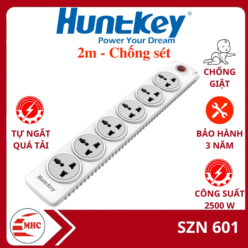 Huntkey SZN 601 lightning protection power outlet is anti-shock, automatic overload shut-off ...