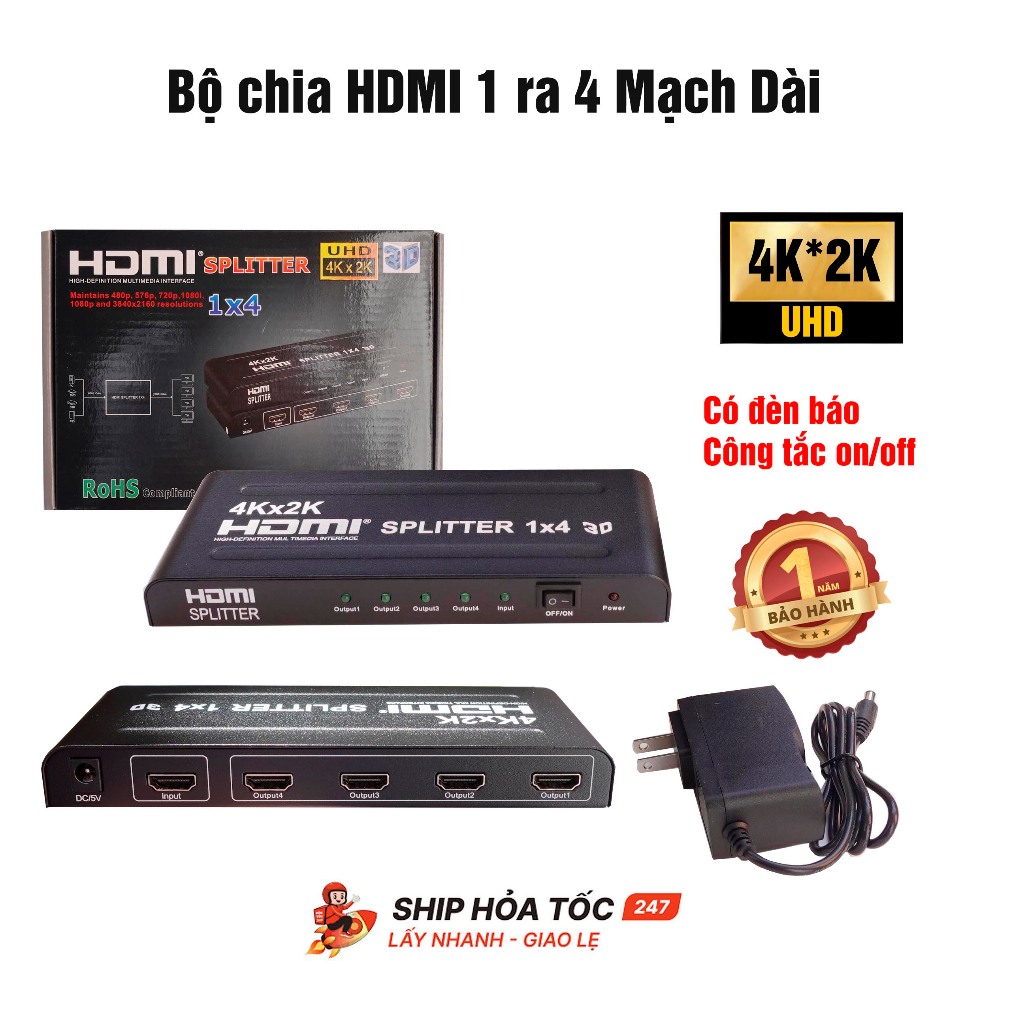 Genuine HDMI 1 To 4 Splitter Long Circuit, With Switches And Indicator ...