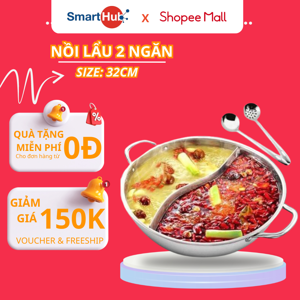 32cm Stainless Steel 2 Compartment Hot Pot Can Cook On Induction Cooker ...