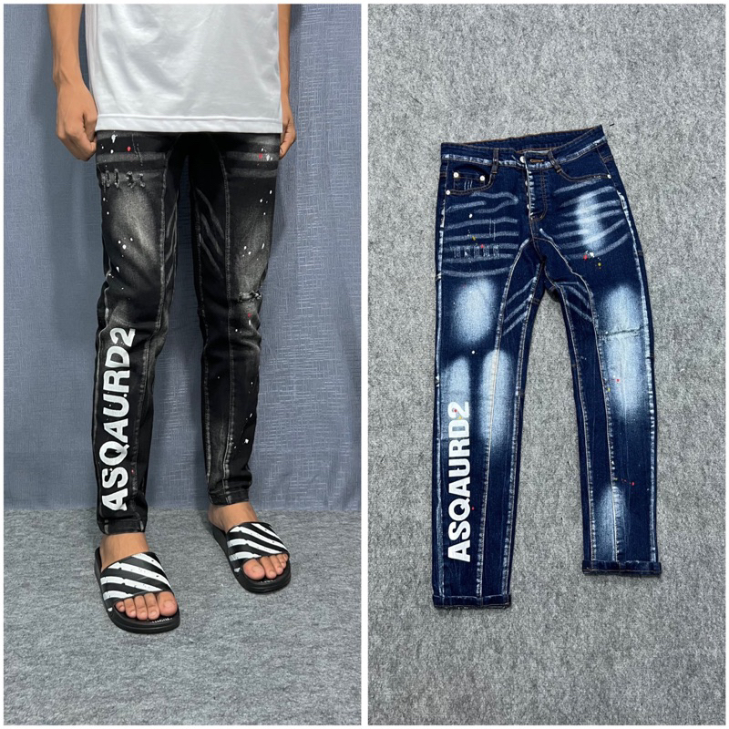 Smoke black jeans with the word De Quyy (receive standard De Quyy ...