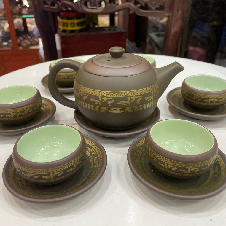 SA Bat Trang Crane Purple Tea Set + Artisan Vuong Manh Tuan + Capacity ...