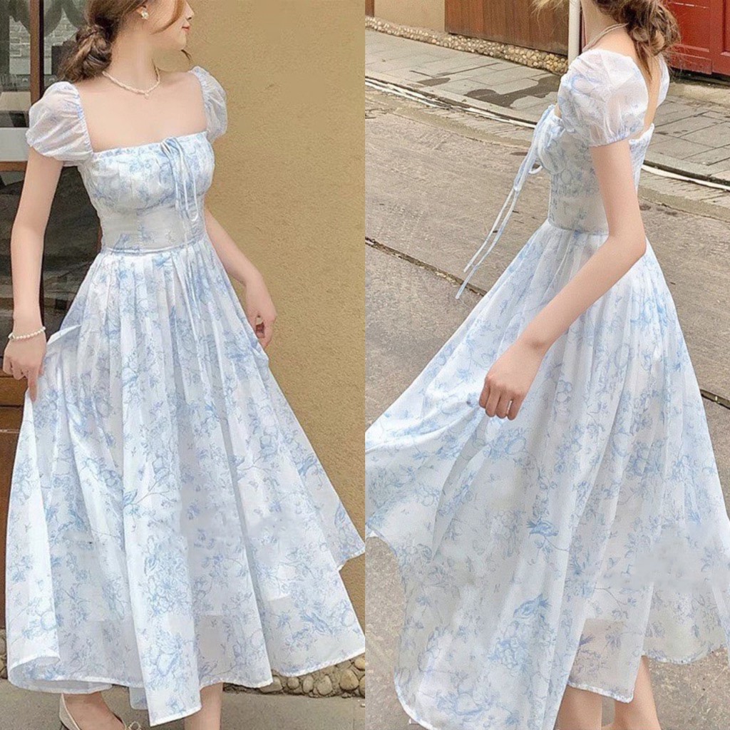 Cute Mocking Back Square Neck Female Dress (With Breast Foam) | Shopee ...