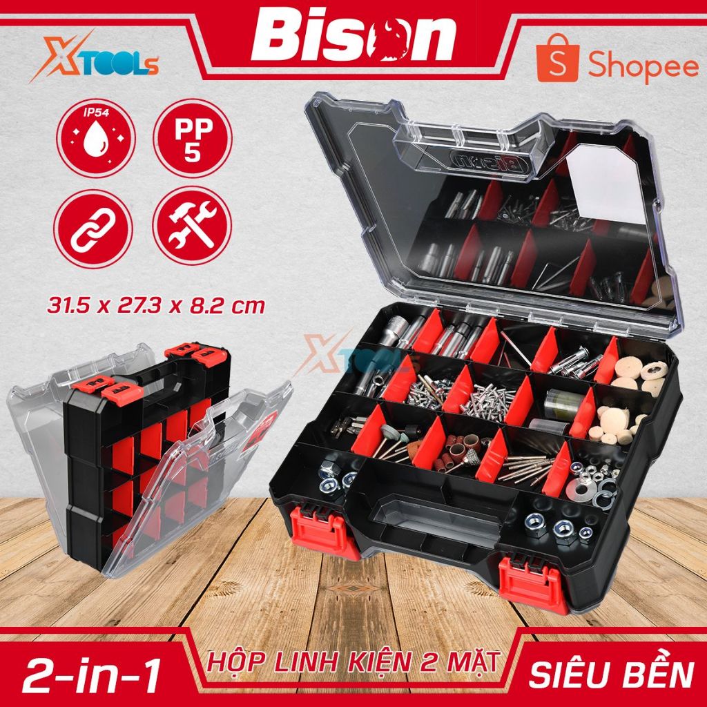 Bison 2-Sided Plastic Component Box With 34 Removable Compartments, 2 ...