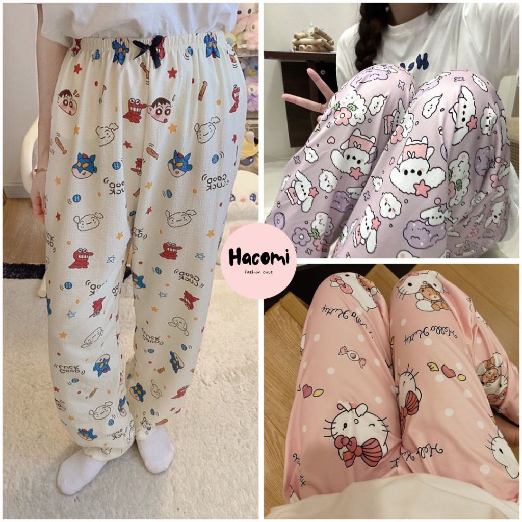 Cartoon wide-leg pants with many patterns - Cute soft kate home pants ...