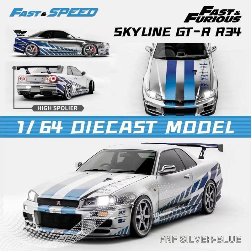 Mohinhxeps-1/64_ Fast Speed FS Diecast Model Skyline GT-R R34 Z-Tune ...