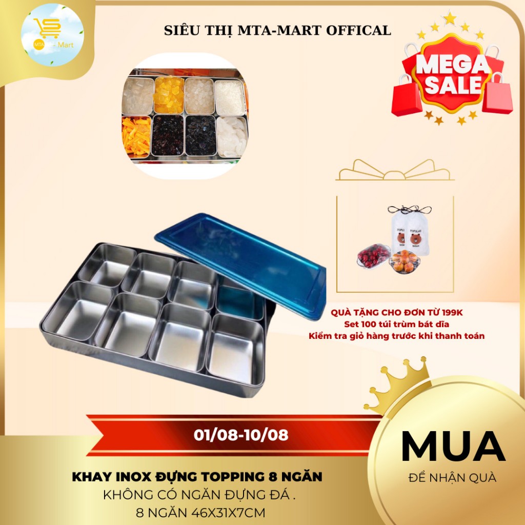 304 stainless steel topping tray - 8 removable compartments, with lid ...