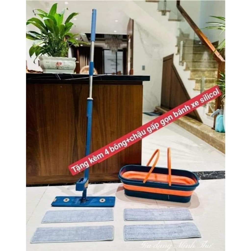 Self-winging Mop Set with Smart Silicone Folding Bucket and 4 Mop ...