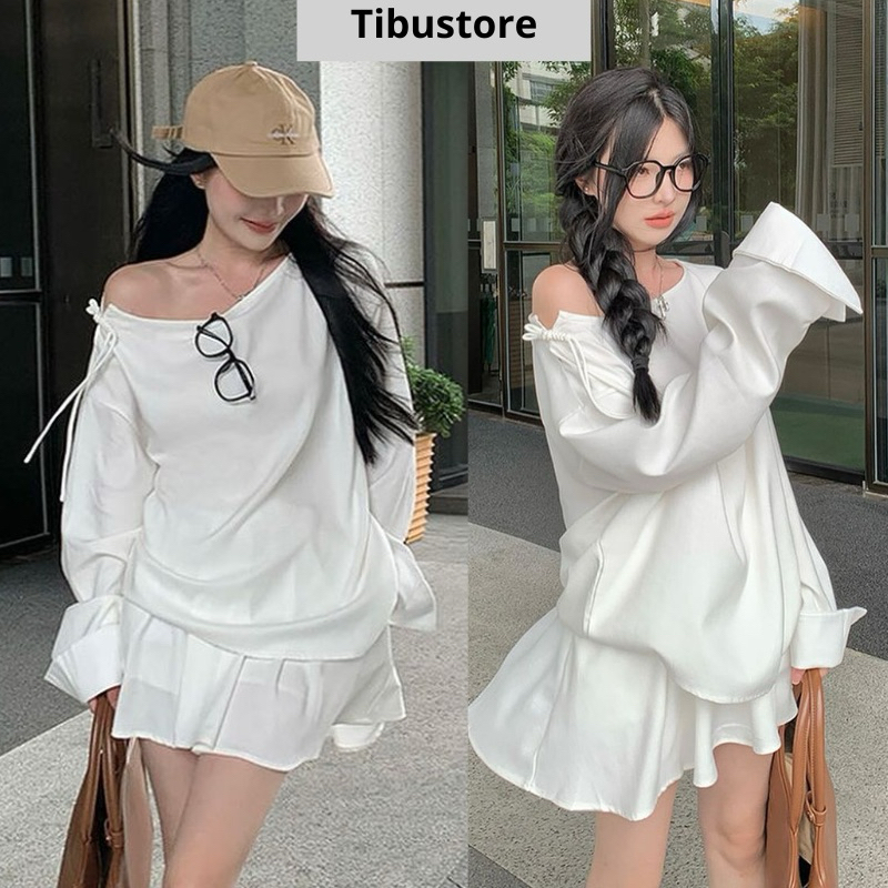 Fancy Twisted Off-the-Shoulder Blouse Set with Flared Short Skirt TIBU ...
