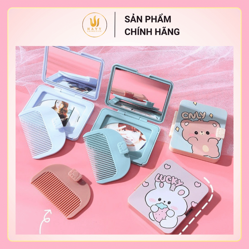 Mini Makeup Mirror With Comb, Compact Pocket, Cute Cartoon Motif Design ...