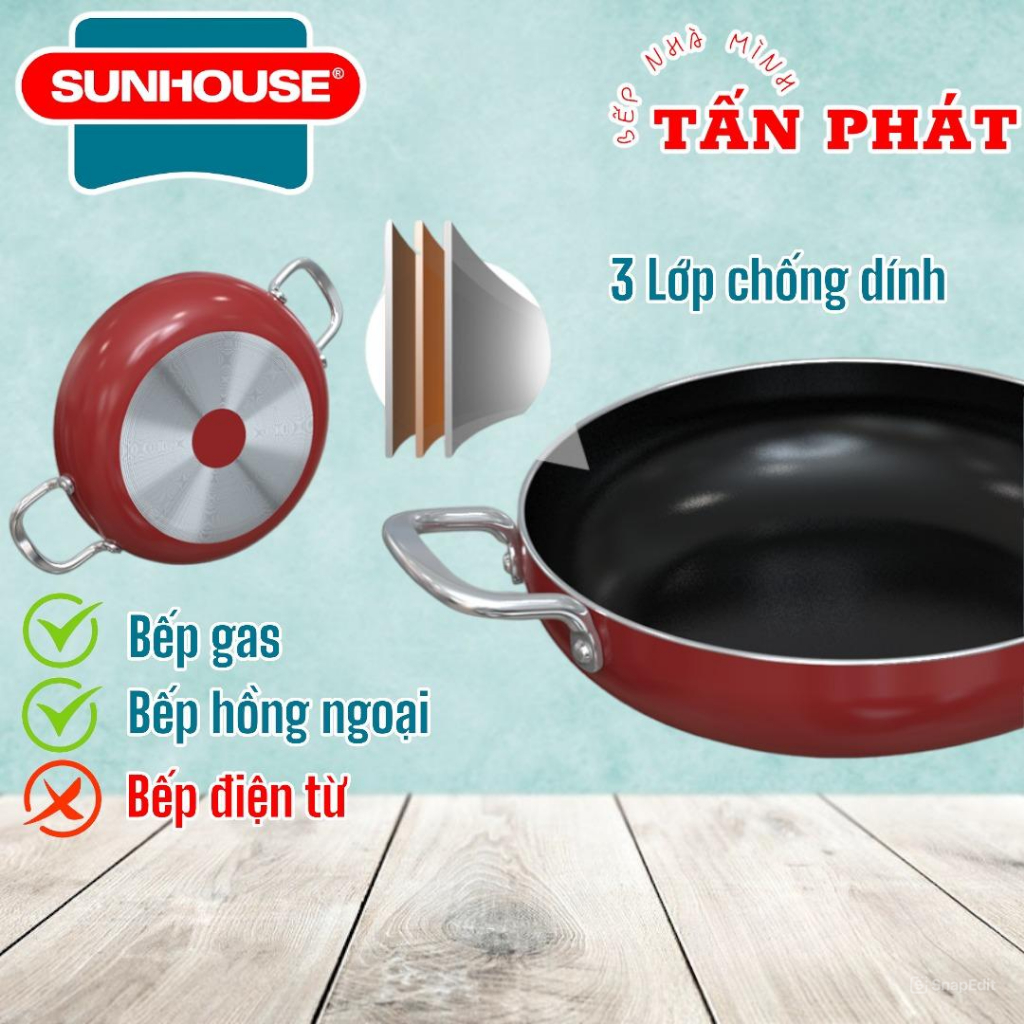 Sunhouse non-stick 2-handle pan, all sizes 18-30CM, NOT FOR USE ON ...
