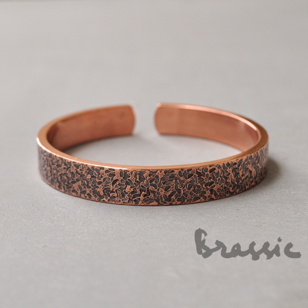 Handmade bracelet of extremely thick pure red copper with rustic stone ...