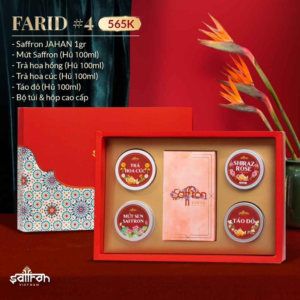 Vietnamese Saffron gift set 1 cordyceps + 3 premium flower teas ...
