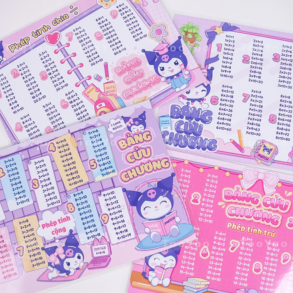 Kuromi Sanrio multiplication table for Addition, Subtraction ...
