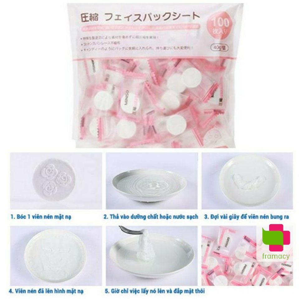 (Bag of 100 tablets) Premium Japanese miniso compressed paper mask to ...