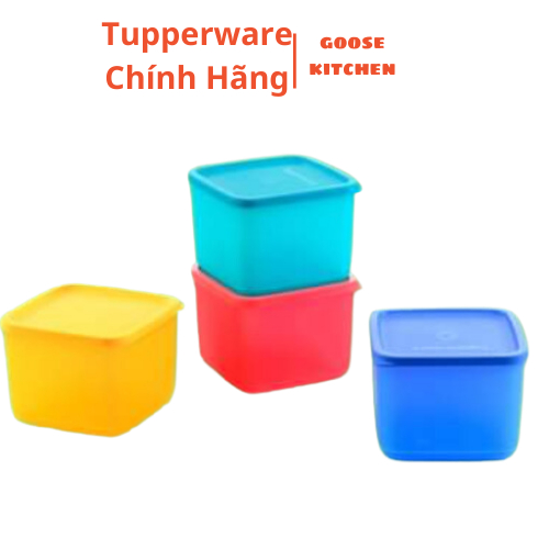 Set of 4 genuine, safe Tupperware Medium Squared Round food containers ...