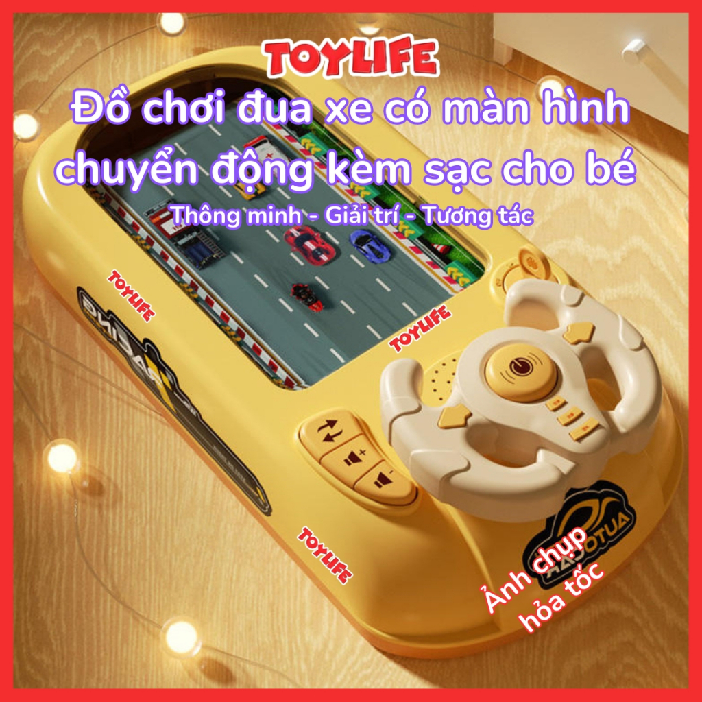 Car racing toy with moving screen and charger for children to drive ...