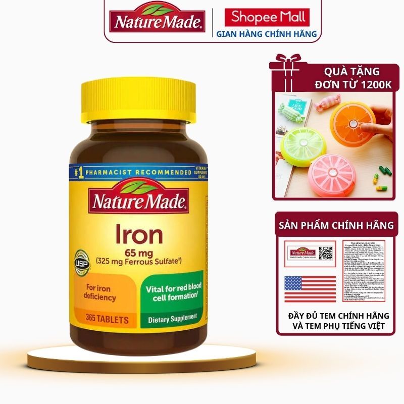Nature Made Iron 65mg box of 365 tablets from the US helps supplement ...
