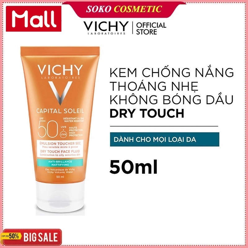 Vichy SPF 50 UVA +UVB Capital Soleil Mattifying Dry Touch Face Fluid ...