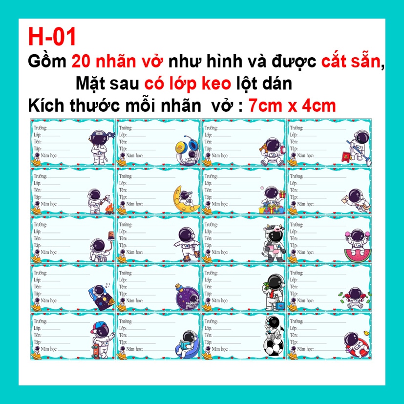 Astronaut Notebook Label (1 Set Of 20 Different Picture Notebook Labels ...