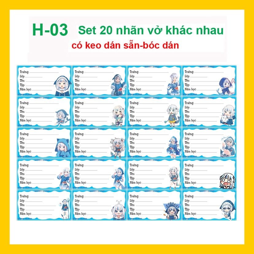 Hololive Gawr Gura notebook labels (set of 20 different picture ...