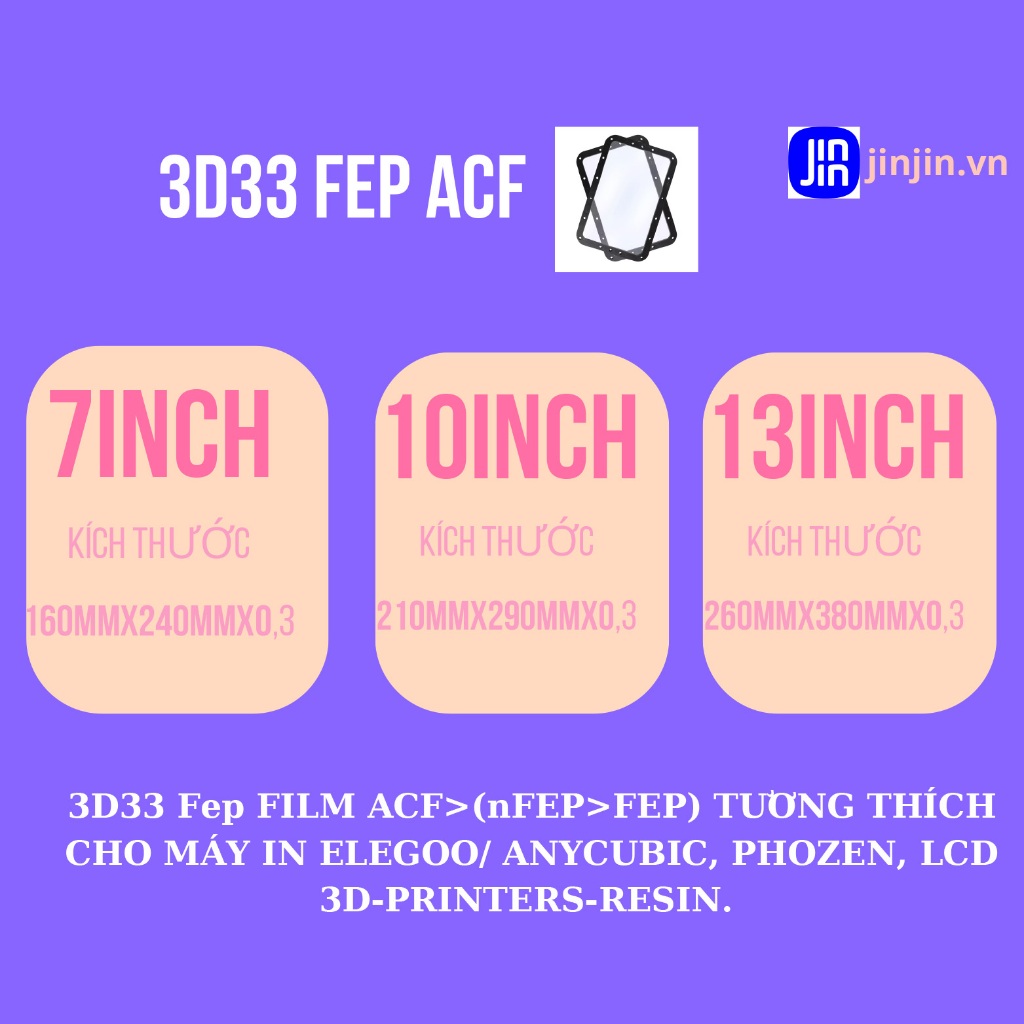 Fep 3D33 ACF Film (Category 1) for Resin Elegoo/ Anycubic/ Phrozen LCD, SLA, DLP 3D printers ...