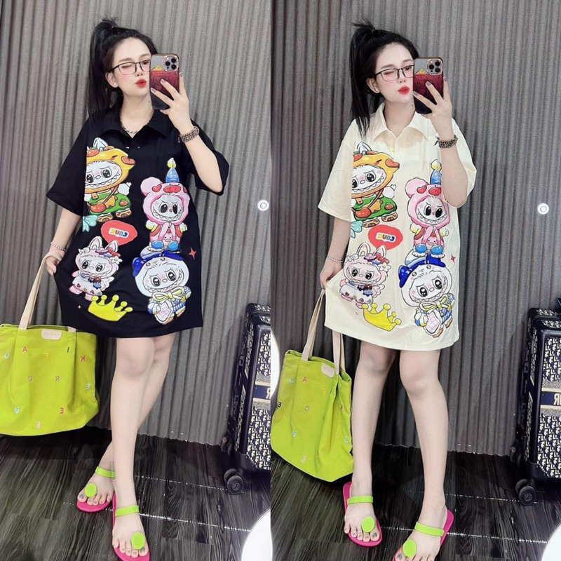 LABUBU PRINTED POLO COLLAR DRESS 2 for front and back wear | Shopee ...