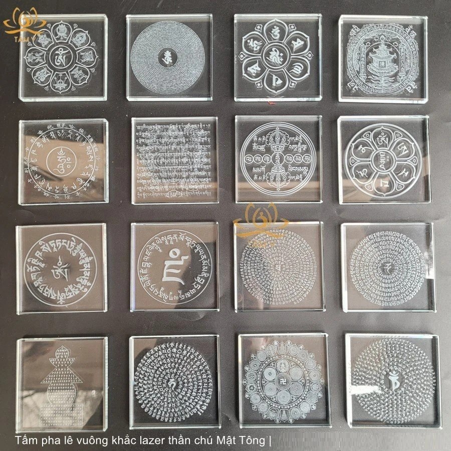 Square crystal plate laser engraved with Tantric Transcendent symbols ...