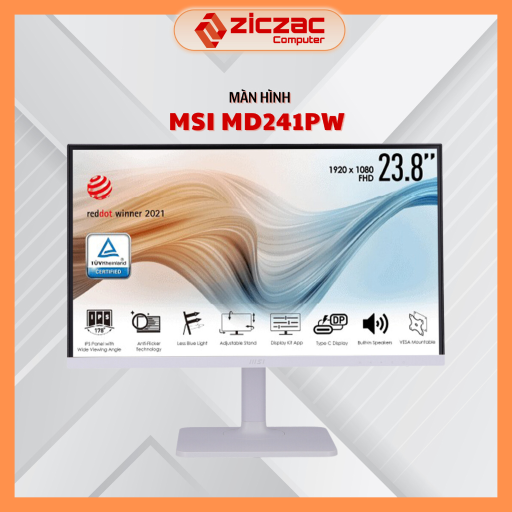 Msi MD241P white monitor (23.8 inch/FHD/IPS/75Hz/5ms/250nits/HDMI+USBC ...