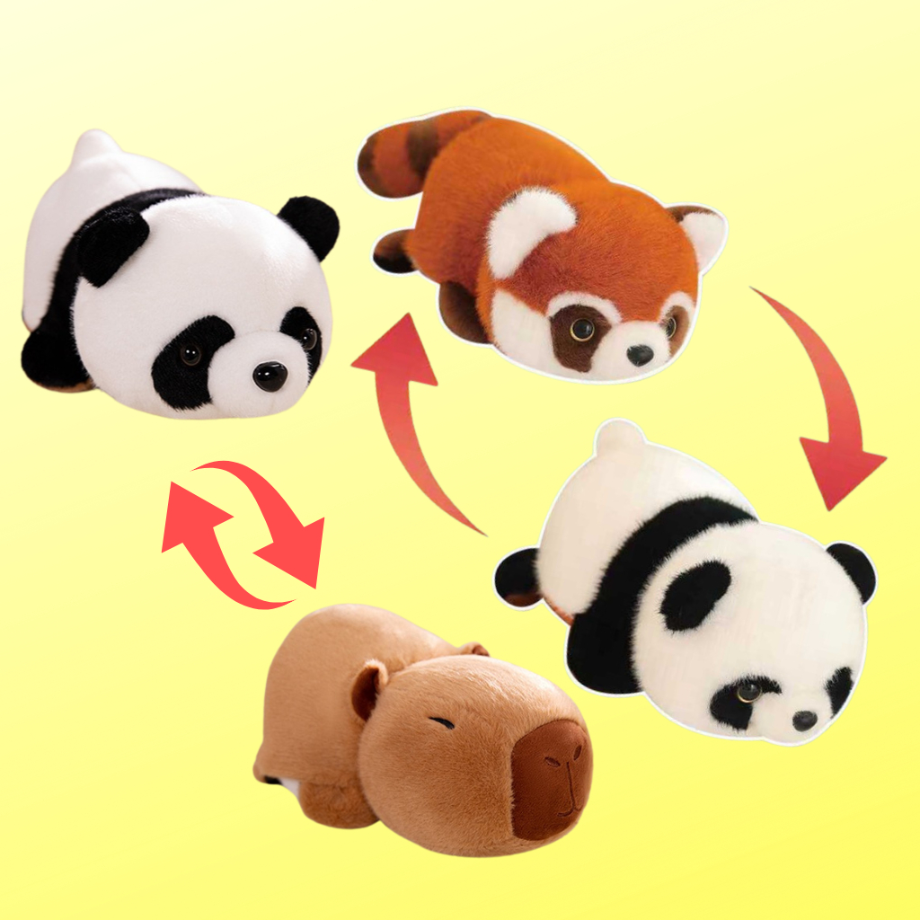 Panda Teddy Bear Transforms into a Red Bear, Cute Double-Sided ...