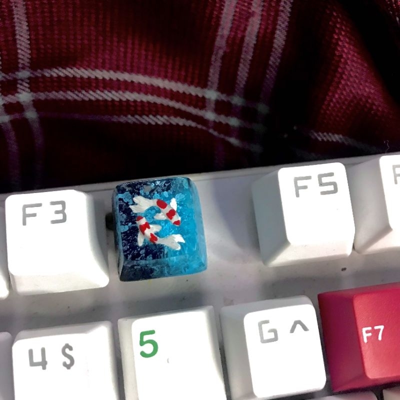 Keycap resin 2 Black Blue koi Fish Decorated With Mechanical Keyboard ...