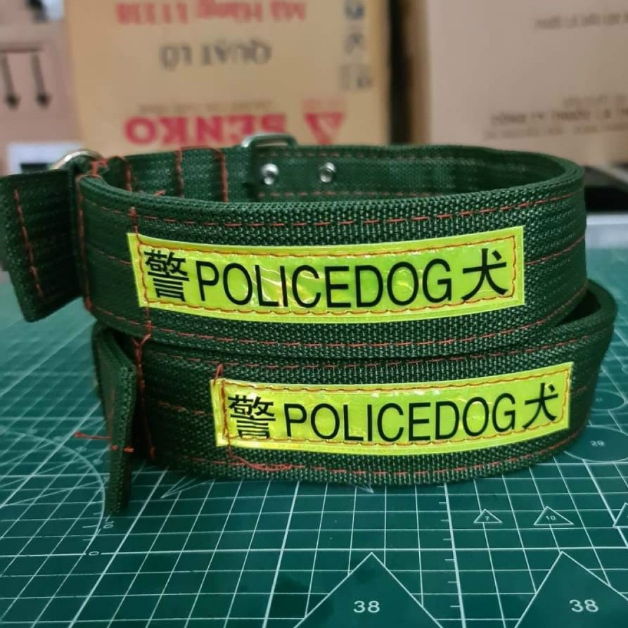Dog collar with 2 large 4cm pins policedog reflective steel buckle to ...