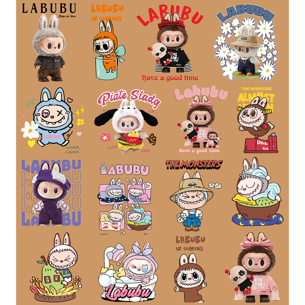 Set of 16 Iron-on Stickers, Heat Stickers Model Labubu LB02 (Multiple ...