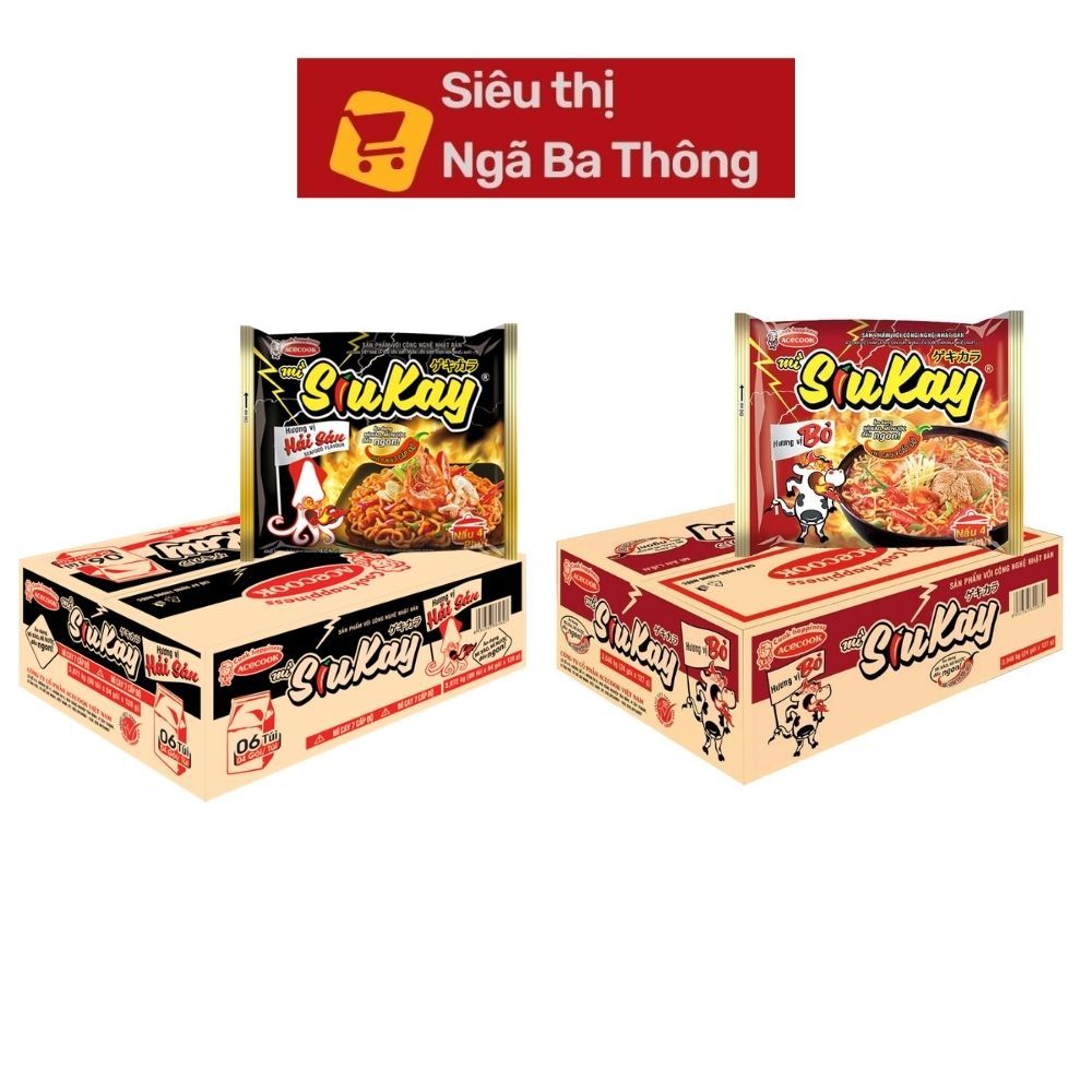 Carton of 24 Packs of Siu Kay Lightning Noodles with Seafood/Spicy Beef ...