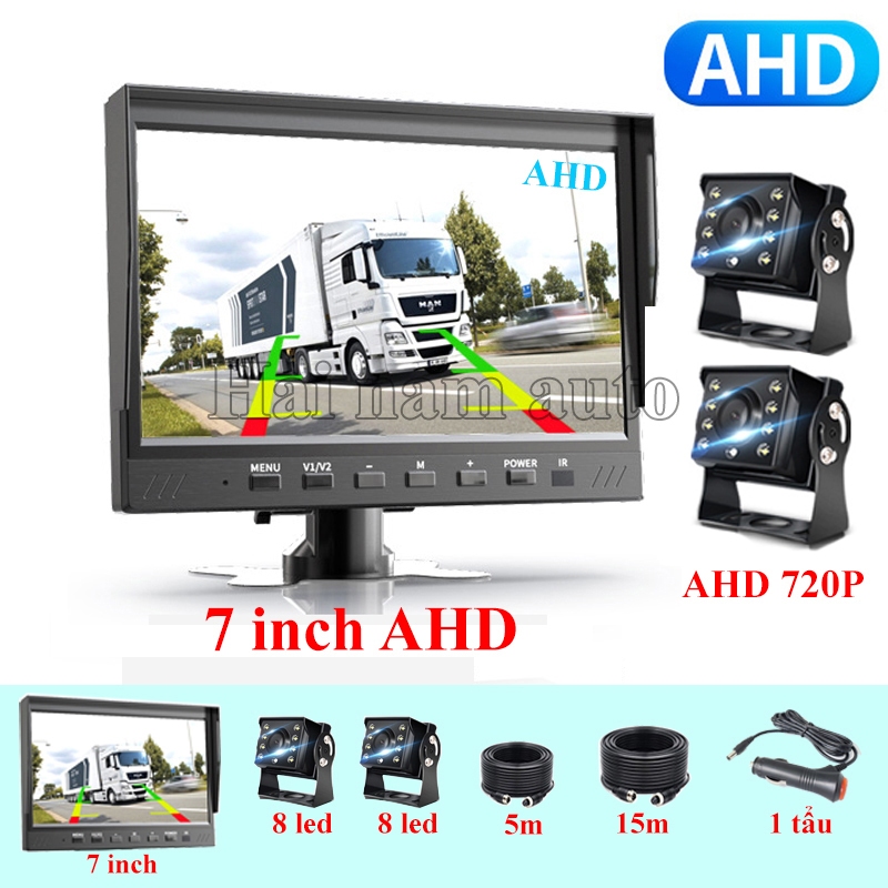 Reverse camera set, 7 inch AHD screen, 2 AHD cameras with 720P ...