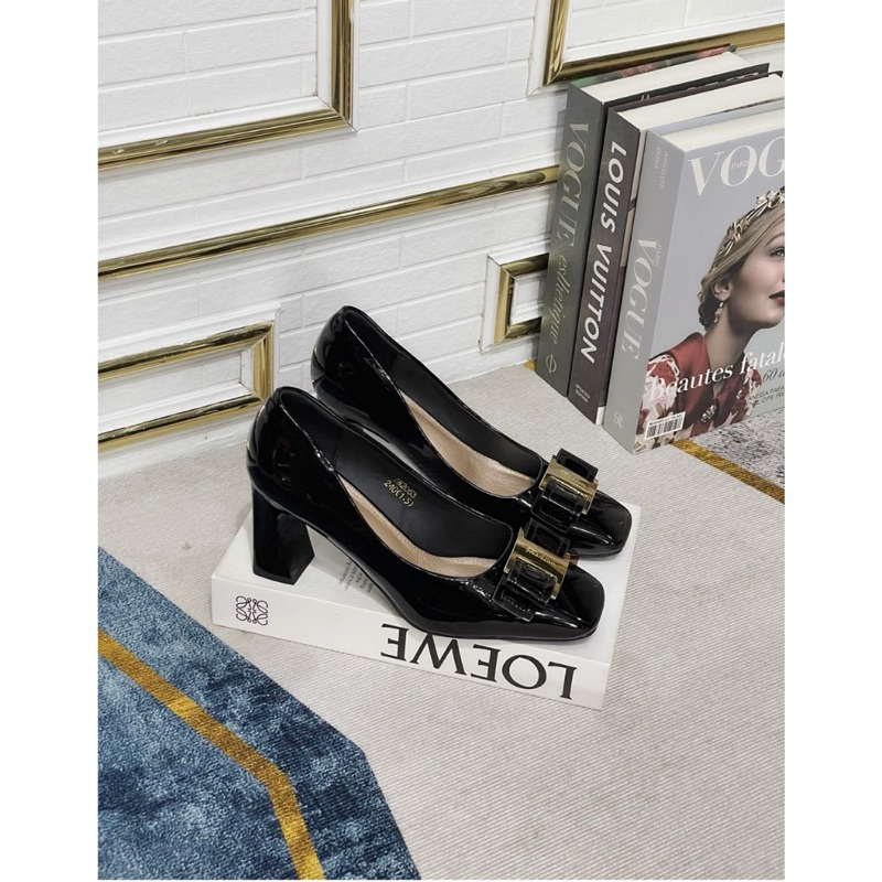 Glossy Leather Office High Heels With Square Toe And Sole 7cm QC ...