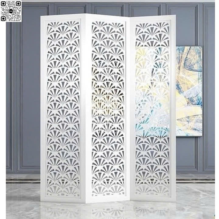 (Free Stand) Screen partition with fan-shaped pattern, delicate white ...