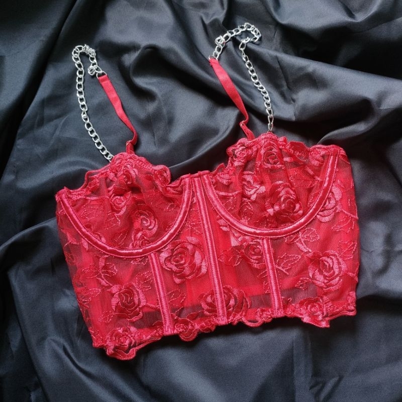 Horizontal-shaped Red Flower Lace Corset Bra (TQ sx) | Shopee Malaysia