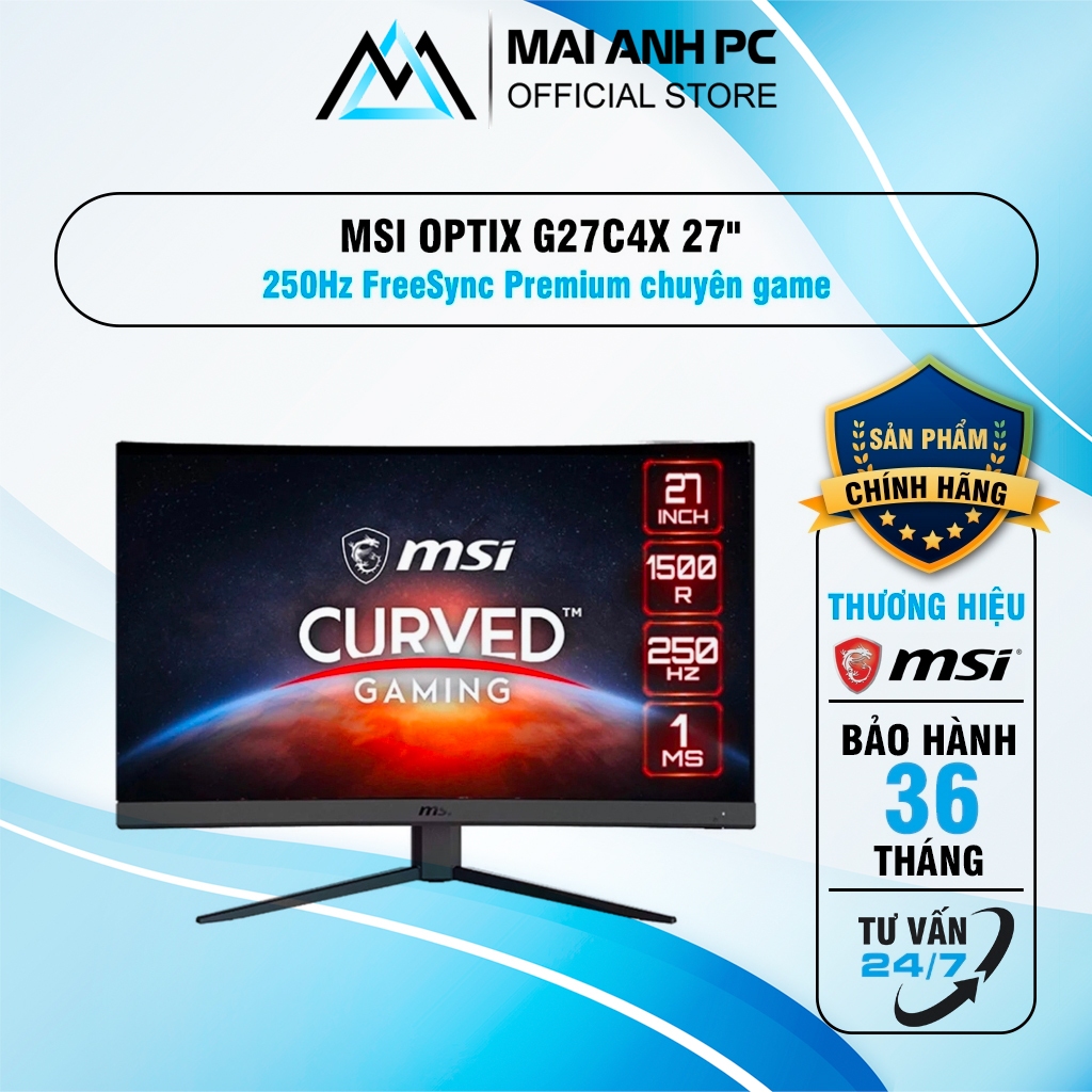 Msi Optix G27C4X Gaming Screen | 27 inch, FHD, V, 250Hz, 1ms, 113% sRGB ...