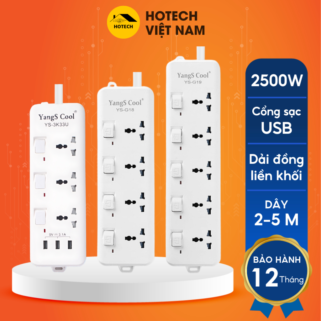 Hotech 2500W power outlet, shockproof, fireproof, safe, 5M cord, 2-pin ...