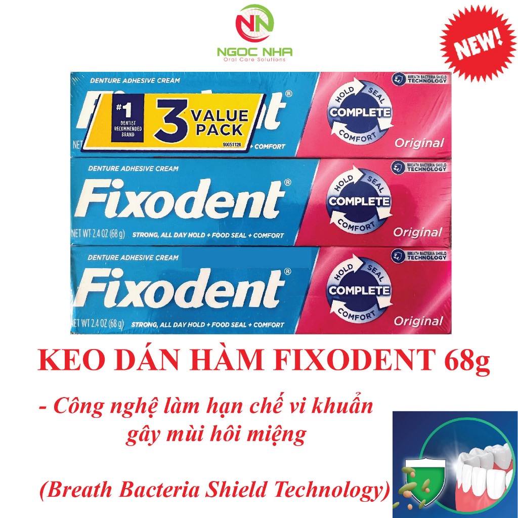 Combo of 3 tubes of Fixodent removable Denture Adhesive 68g, genuine ...