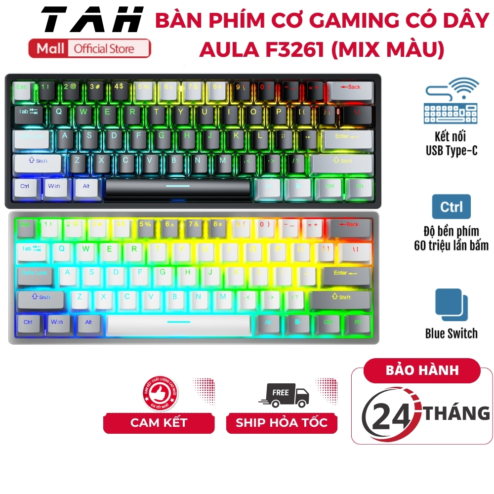 Aula F3261 Blue Switch Mechanical Gaming Keyboard, Layout 61 Type C LED ...