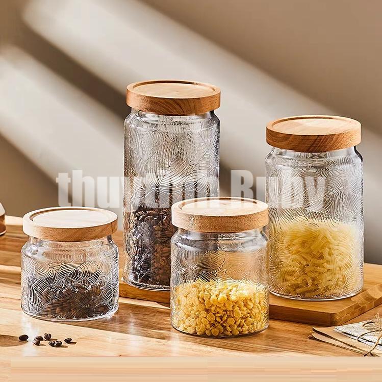 Set of 4 glass jars with lids, glass jars for confectionery, jam ...
