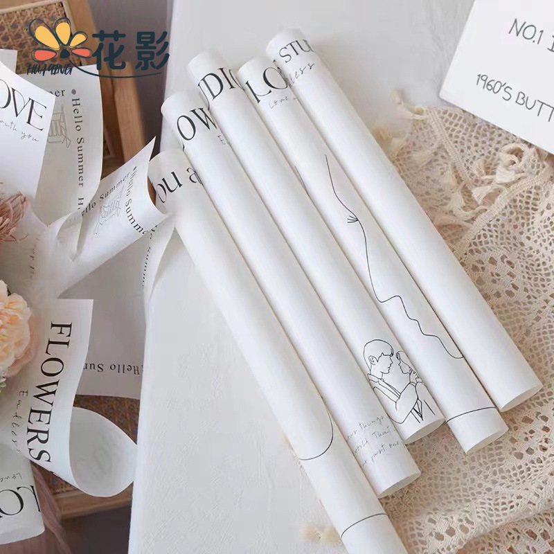 Flower Wrapping Paper, White Background Paper with Black Letters in ...